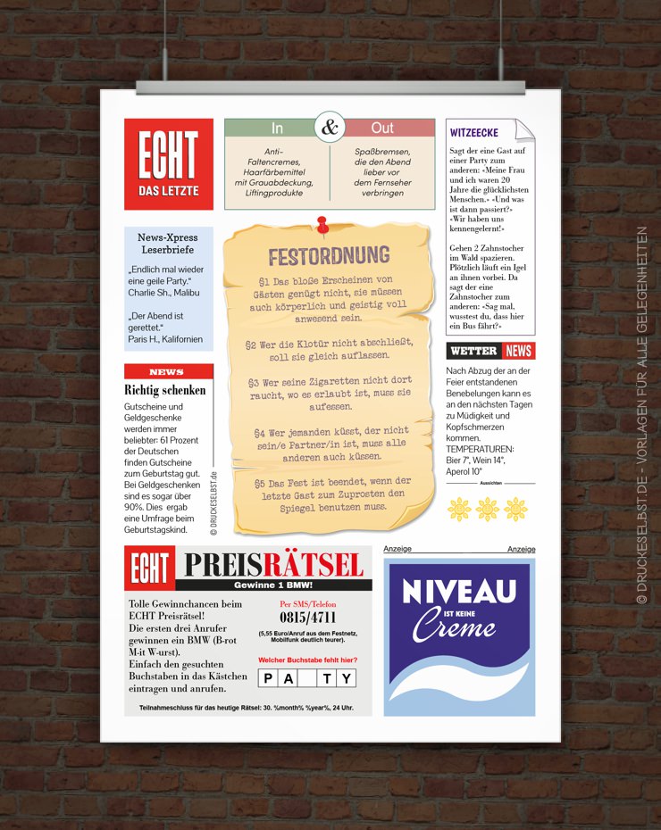 Drucke selbst! Einladung im Zeitungsstil kostenlos gestalten und drucken