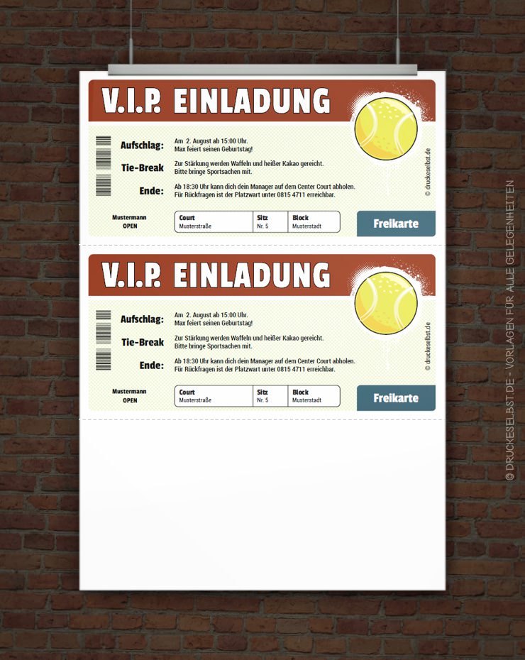 Drucke selbst! Kostenloses VIP Tennis Ticket